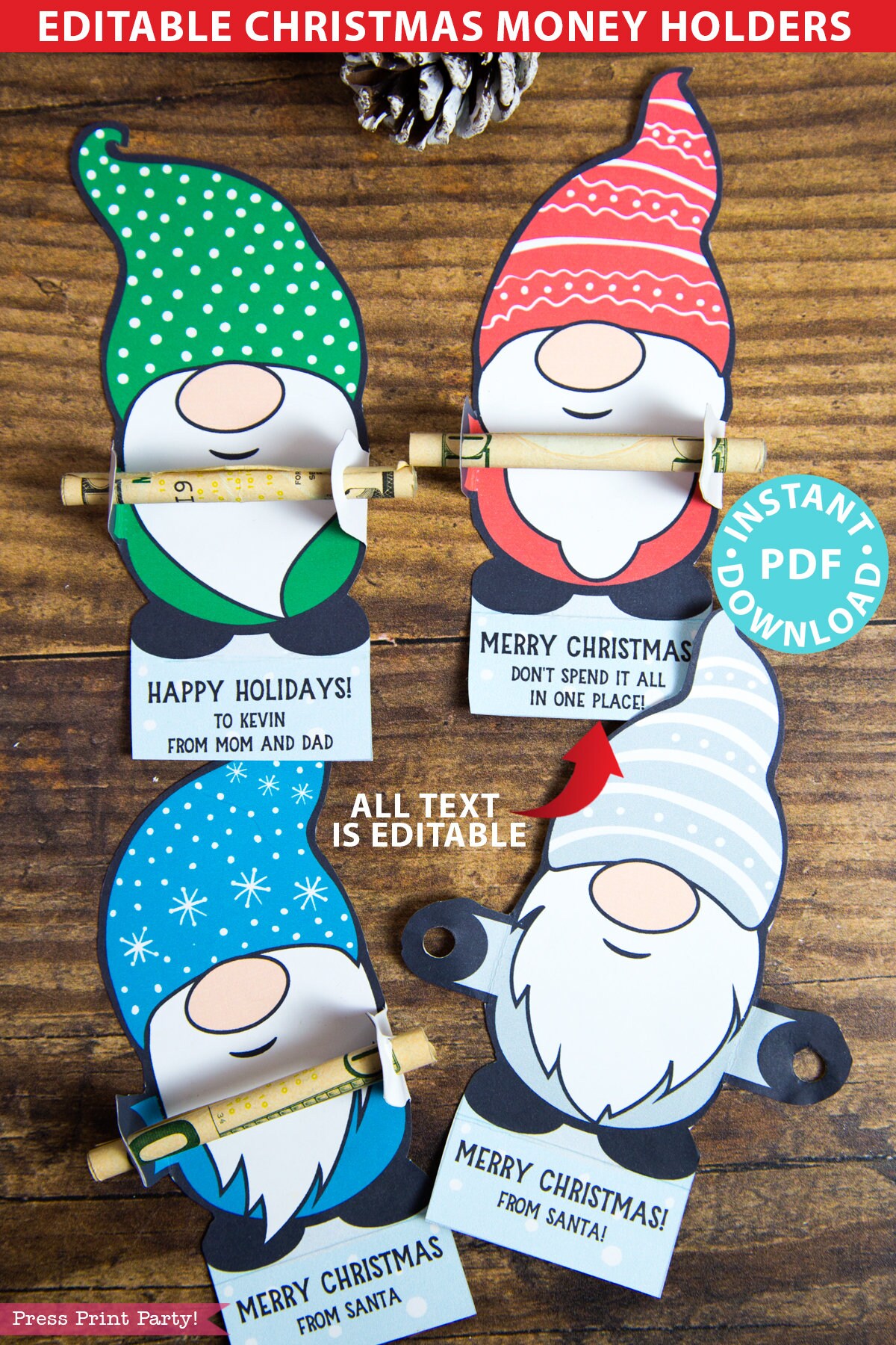 Gnome Christmas Money Card Printable, Christmas Cash Money Holder ...