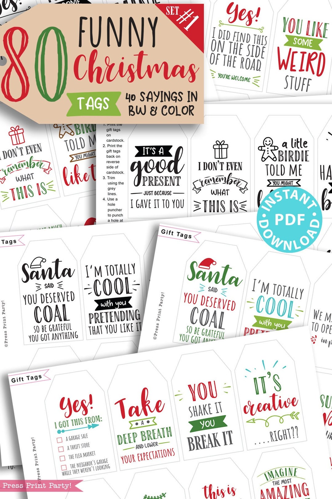 80 Funny Christmas Gift Tags Printable Funny White Elephant Gift Rustic ...