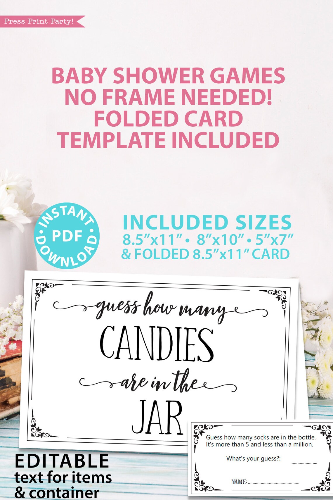 Guess How Many Game Sign Printable, W Editable Text for Items ...