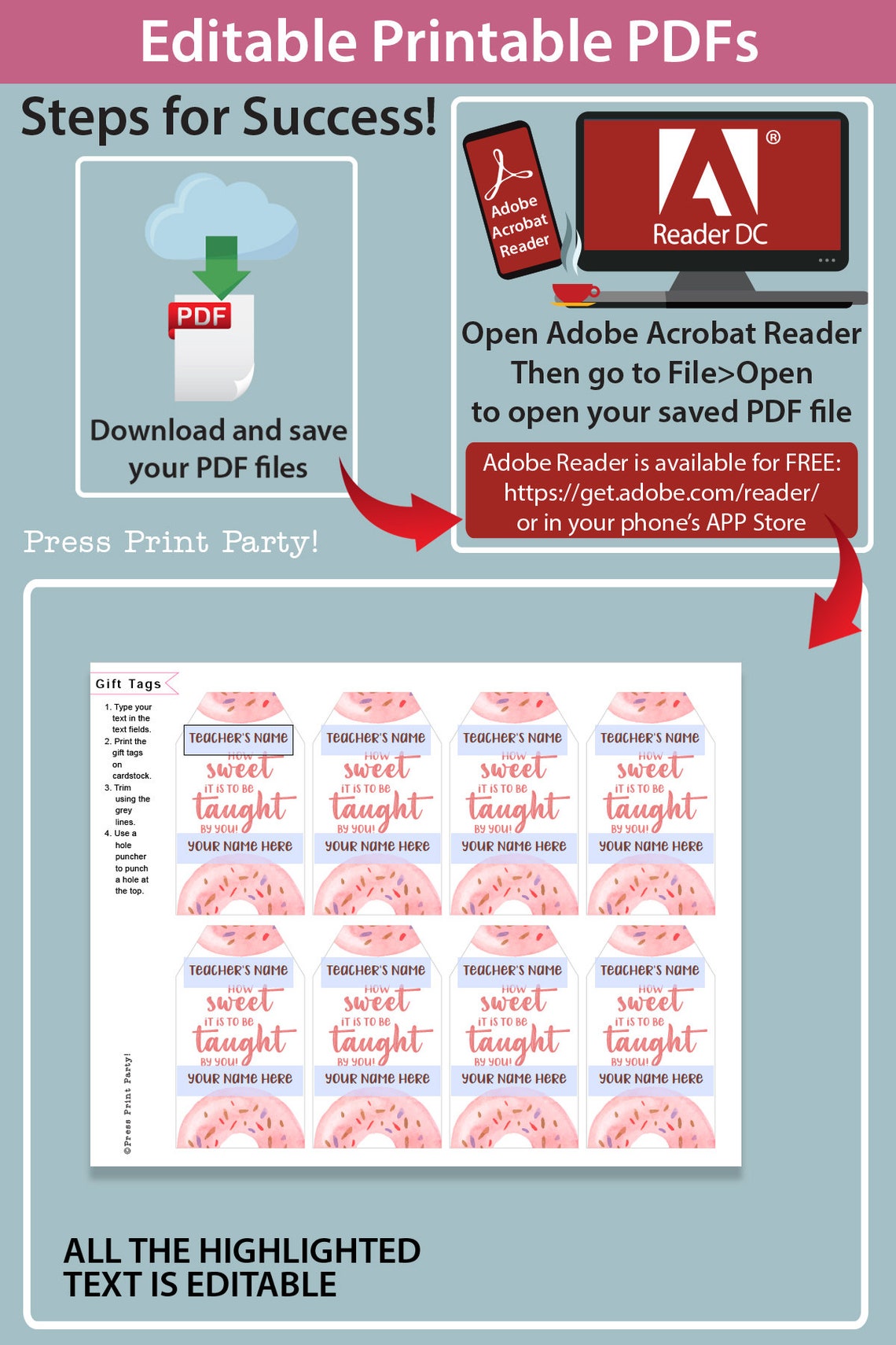 EDITABLE Teacher Appreciation Gift Tags Printable for Donuts - Etsy