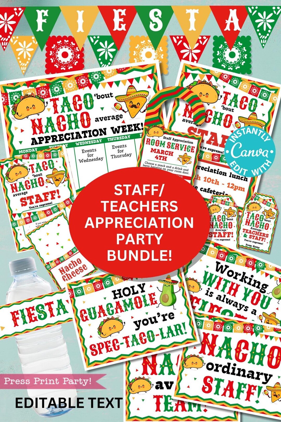 Editable Employee Appreciation Week Bundle Taco Nacho Theme Staff ...