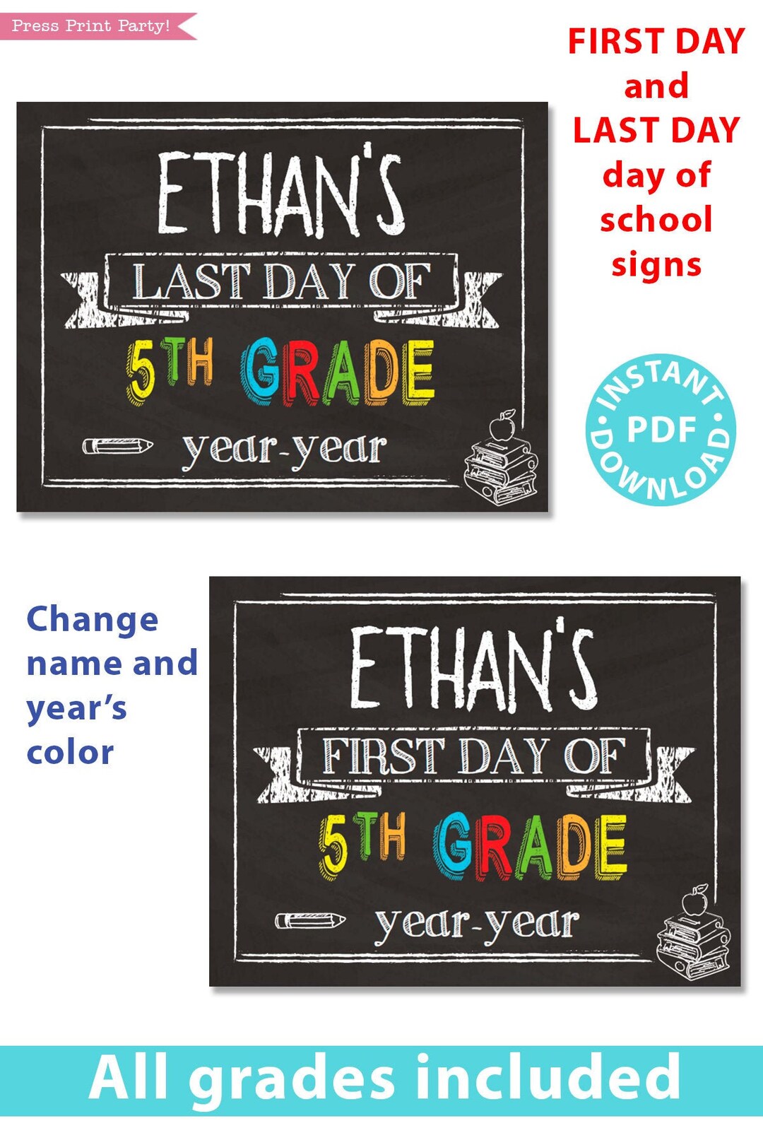 Last Day of School Sign Printable, Chalkboard Bright, Editable Name ...