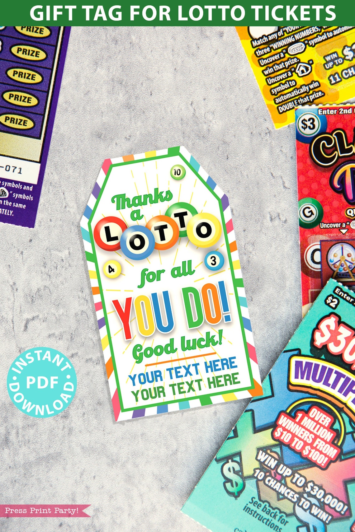 Thanks a Lotto for All You Do Gift Tag Printable 2 Lines of - Etsy