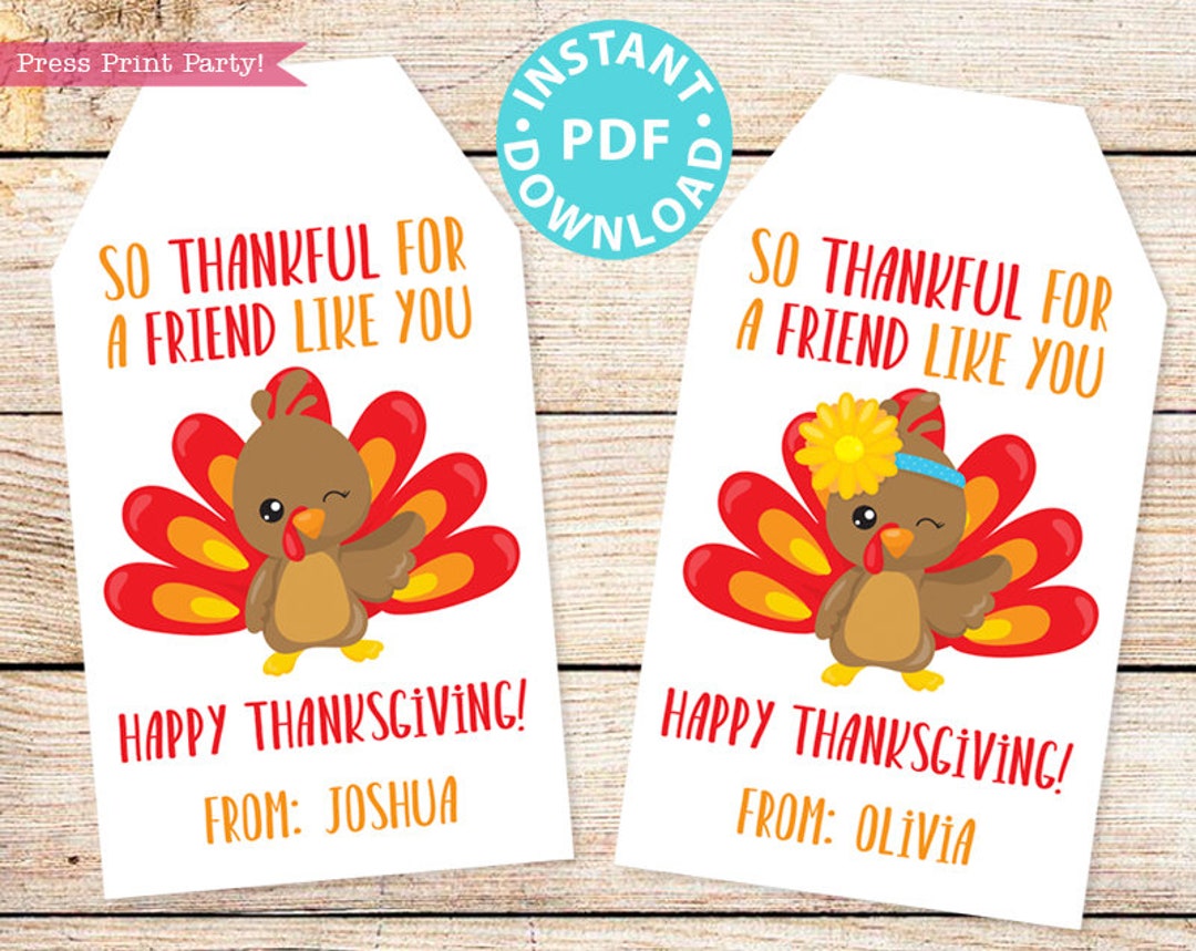 EDITABLE Thanksgiving Tags for Friends Printable Template, for Kids Boy ...
