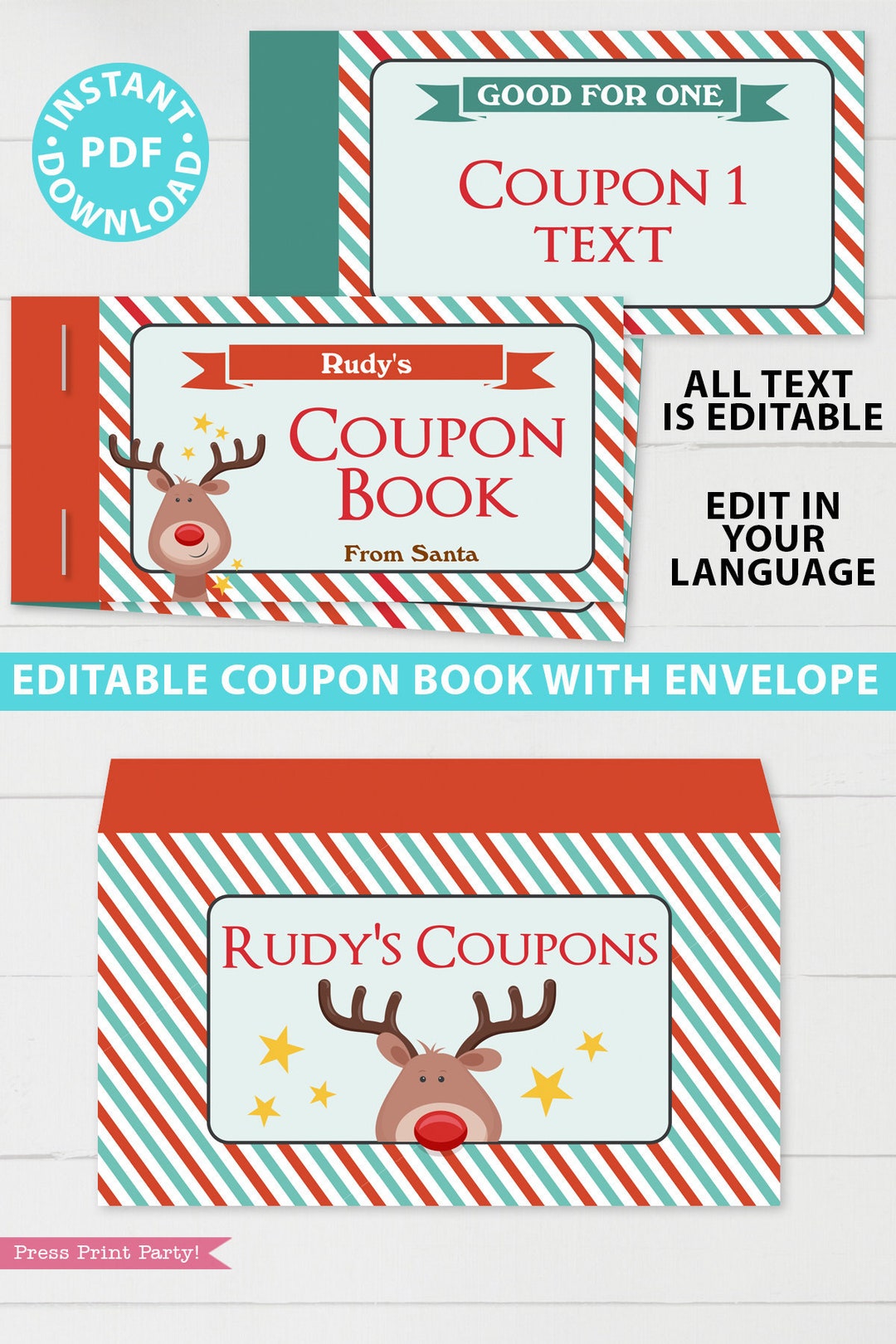 EDITABLE Christmas Coupon Book Printable Template, for Kids Gift Idea ...