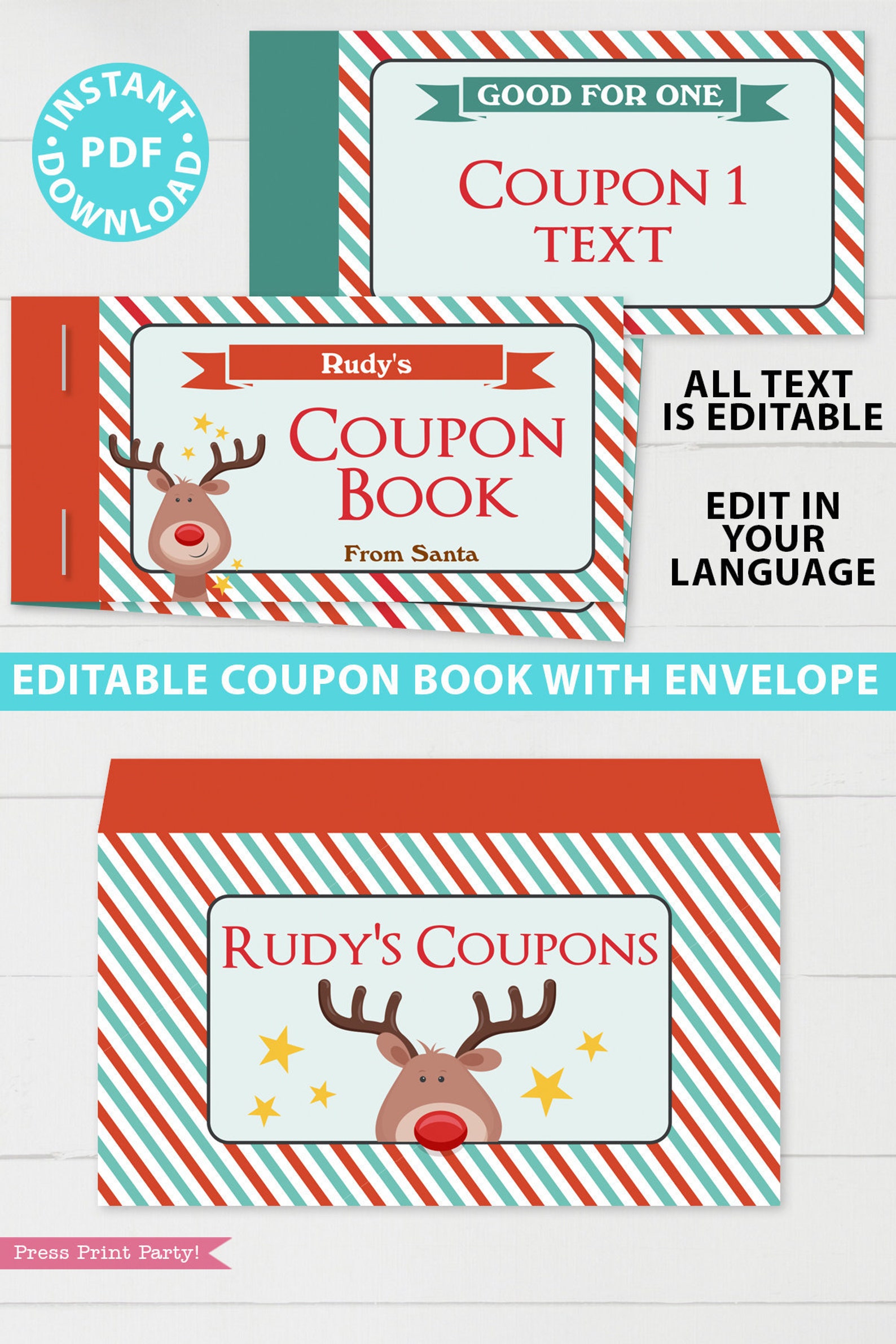 EDITABLE Christmas Coupon Book Printable Template, for Kids Gift Idea ...