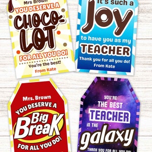 16 Candy Bar Thank You Gift Tags Bundle Editable Printable Teacher ...