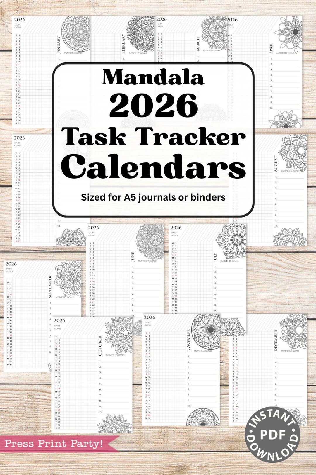 2026 Mandala Coloring Habit Tracker Pages, Mindful Daily Task Journal ...