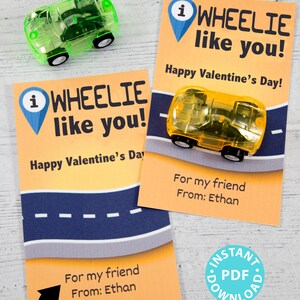 Toy Car Valentine Card Printable, I Wheelie Like You, Kids Valentines ...