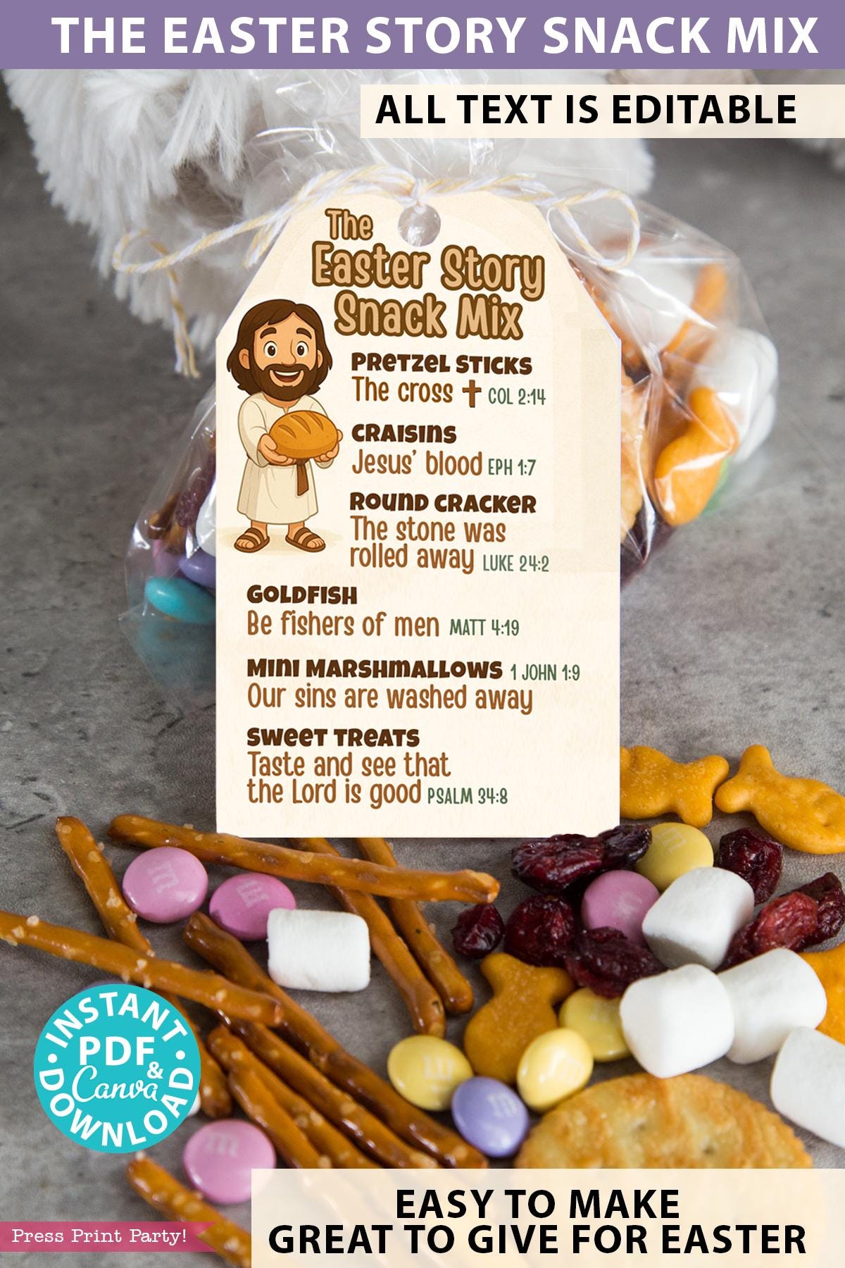 Editable Easter Story Snack Mix Topper and Tag Printable Custom DIY ...