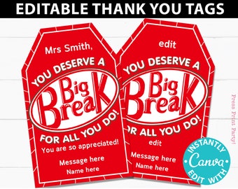 Kit Kat Thank You Card Teacher Appreciation Card Coworker - Etsy