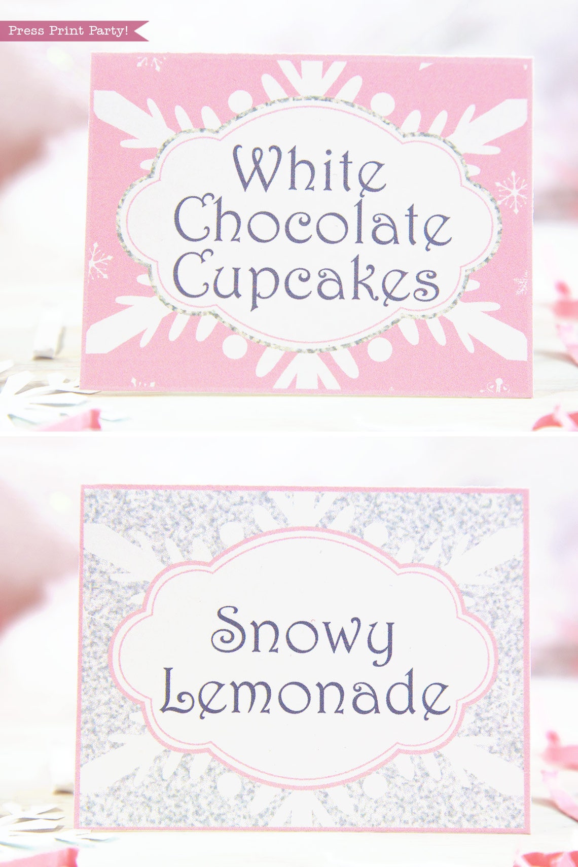 Winter Onederland Place Cards Printable, Pink and Silver, Snowflakes ...
