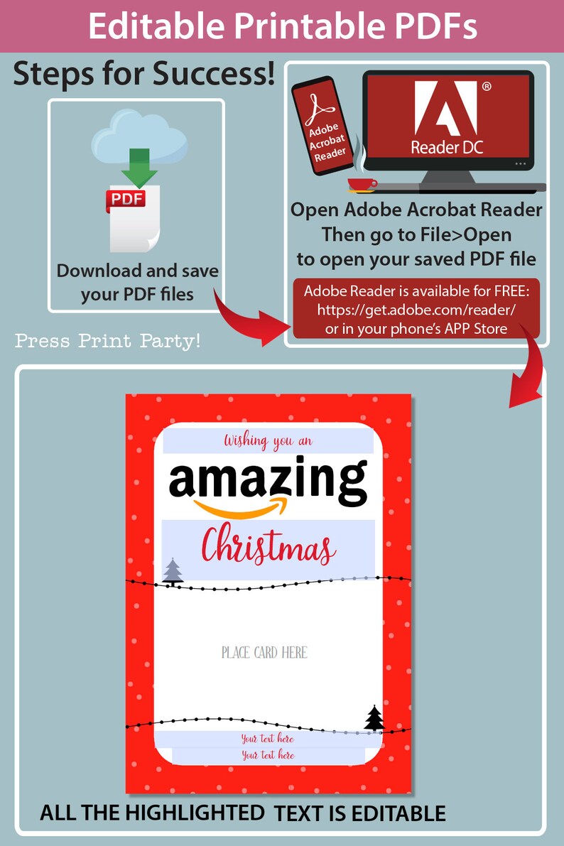 EDITABLE Amazon Gift Card Holder Christmas Printable Template, 5"x7 ...