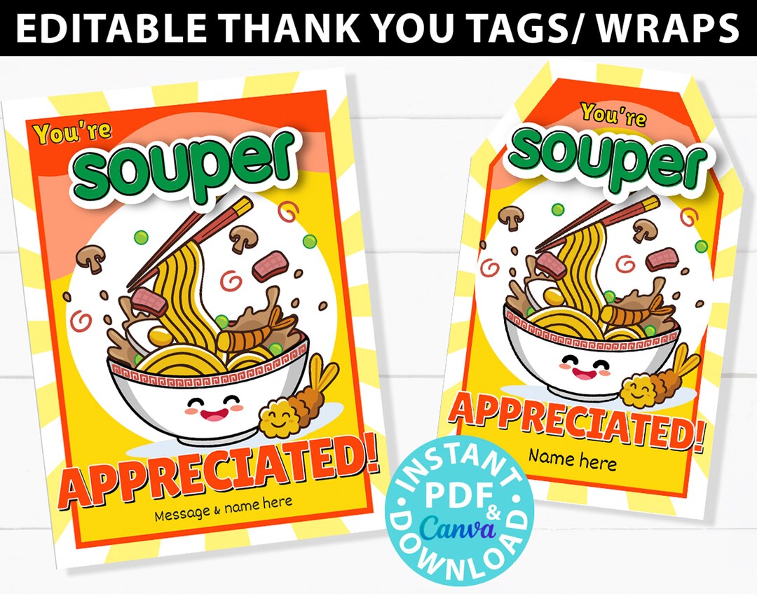 Teacher Thank You Gift Tags Printable, Ramen Soup, Teacher Appreciation ...