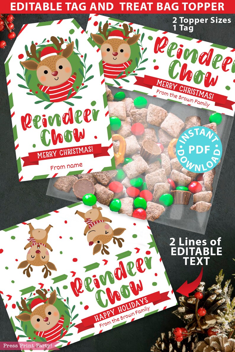 8 EDITABLE Christmas Treat Bag Toppers and Tags Set, Elf Kisses ...