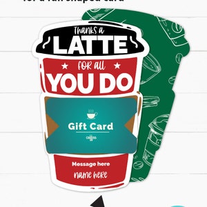 Teacher Appreciation Gift Coffee Card Holder, Teacher Thank You Card ...
