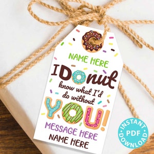 EDITABLE Thank You Gift Tags Donuts Printable, School Teacher ...