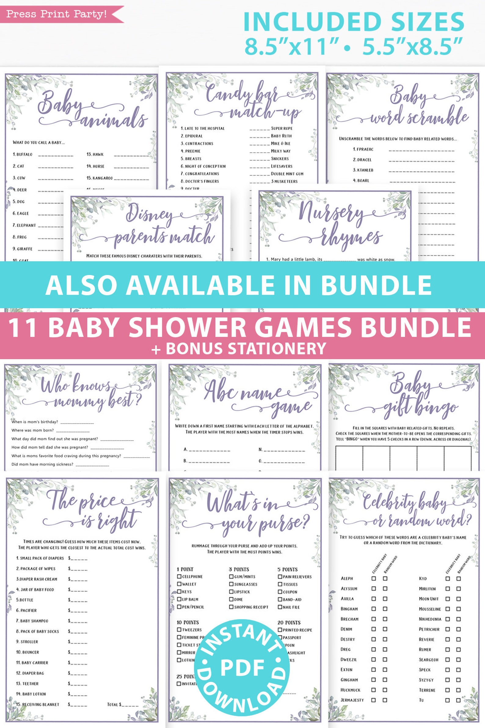 Candy Bar Match-up Baby Shower Game Printable Greenery & | Etsy