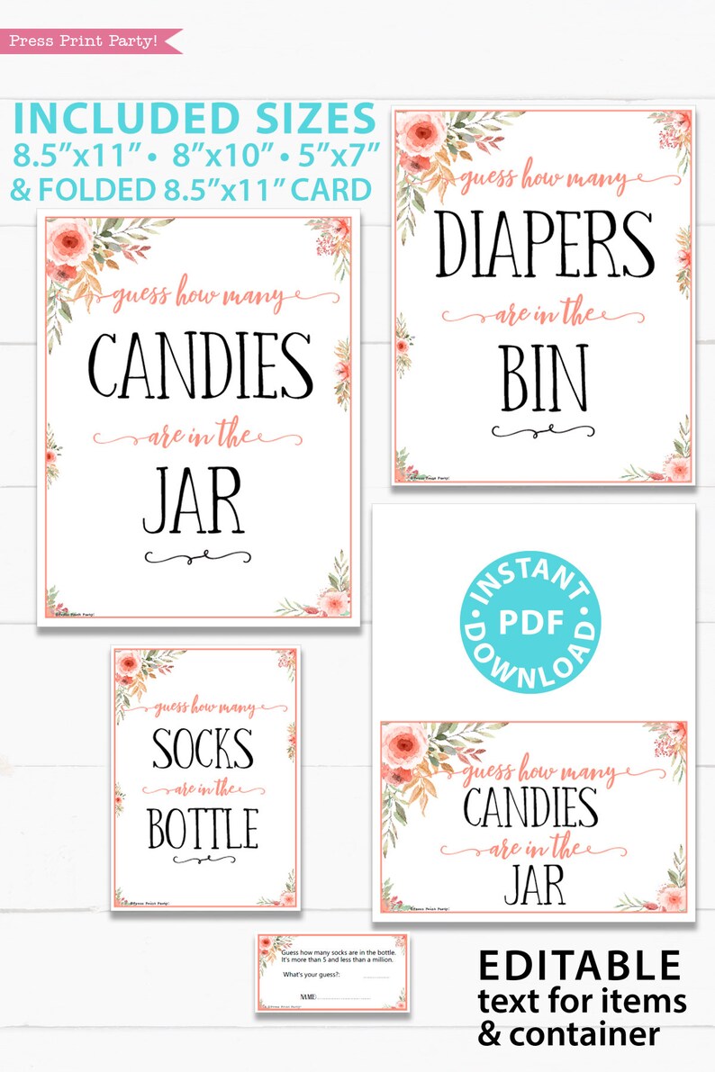 Guess How Many Game Sign Printable W Editable Text for Items - Etsy