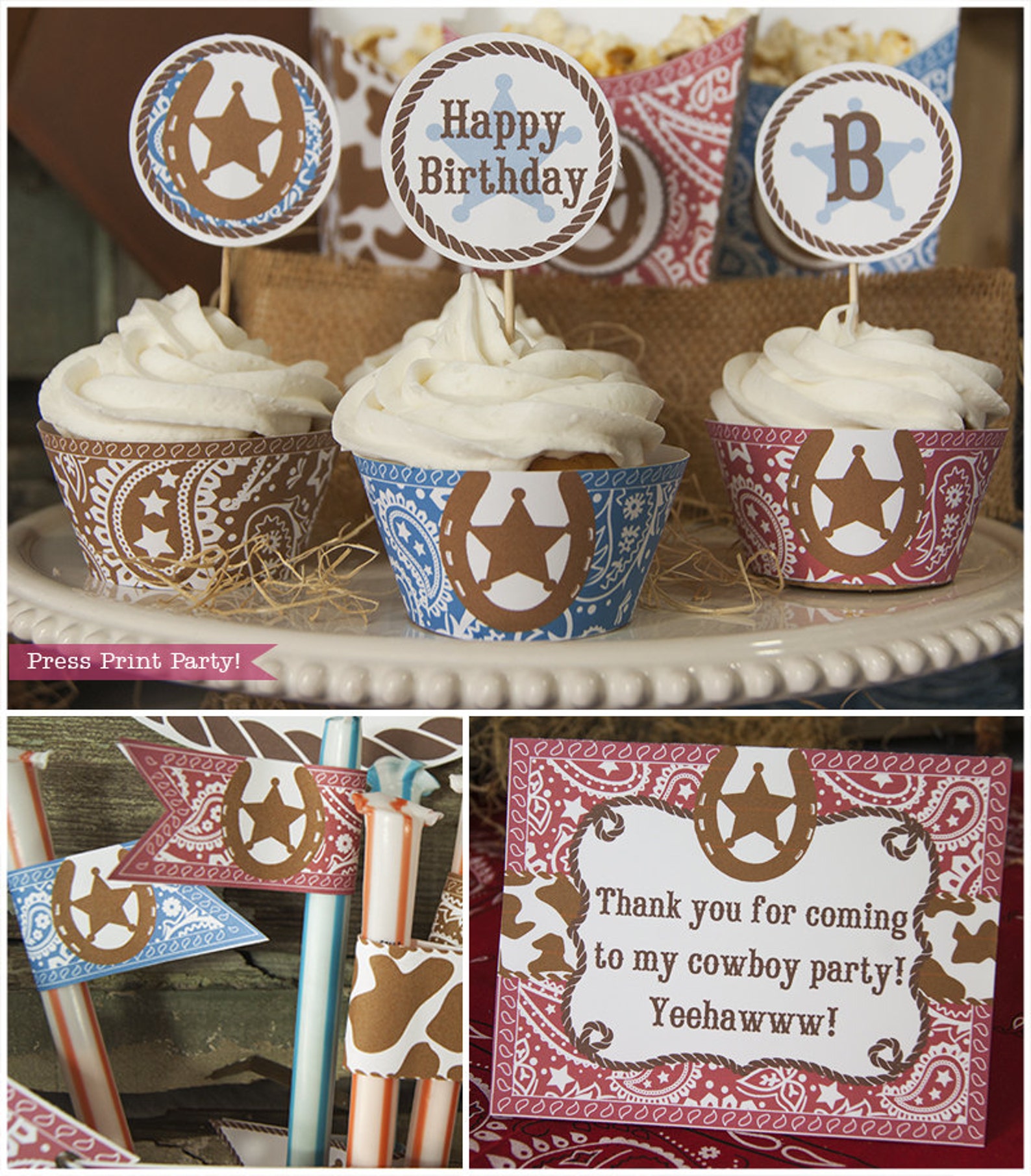 Western Birthday Printables, Cowboy Birthday Party Printable Set, DIY ...