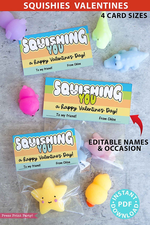 Squishy Valentine Cards and Bag Toppers Printable Kids | Etsy