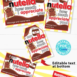 Nutella Teacher Thank You Gift Tags Printable, Teacher Appreciation ...