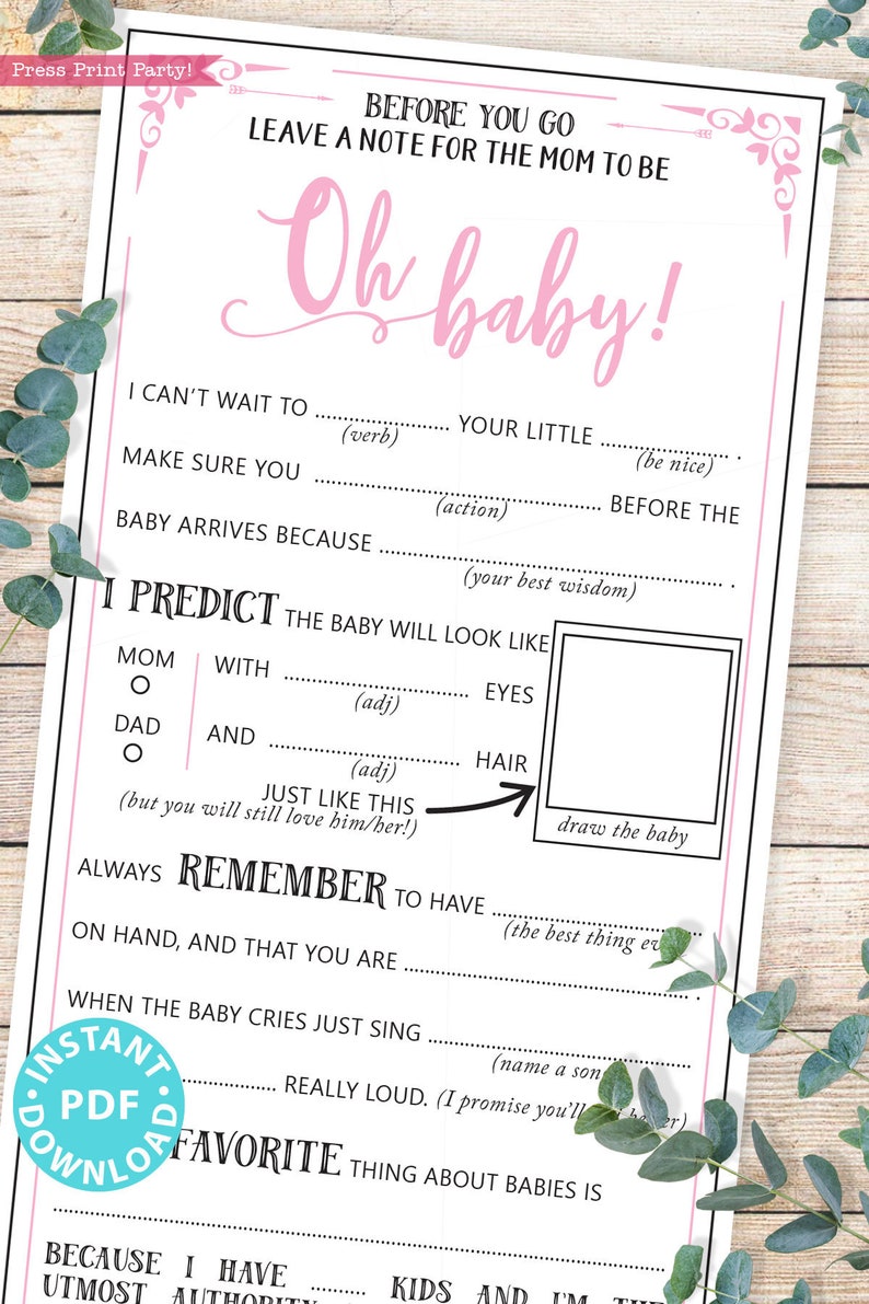 Baby Advice Card Baby Shower Printable Game Funny Baby Mad | Etsy
