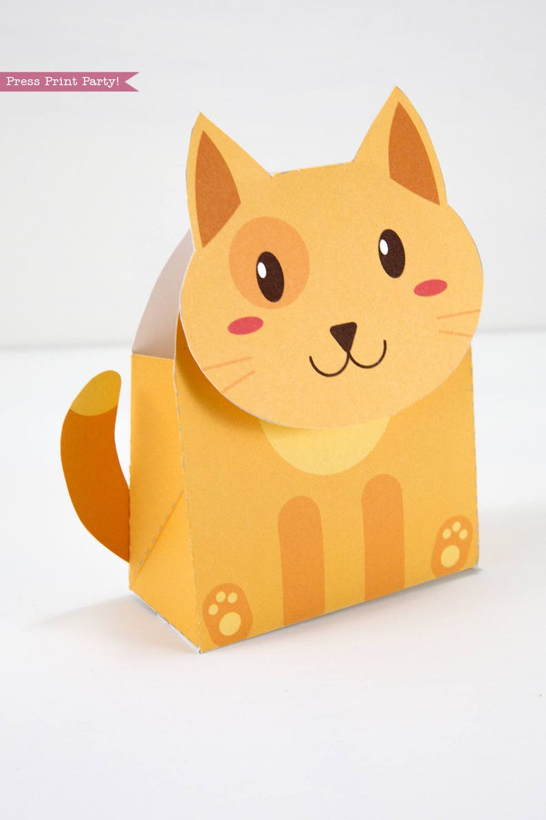 Cat Gift Box Printable, DIY Printable Box, Cat Party Decorations, DIY ...