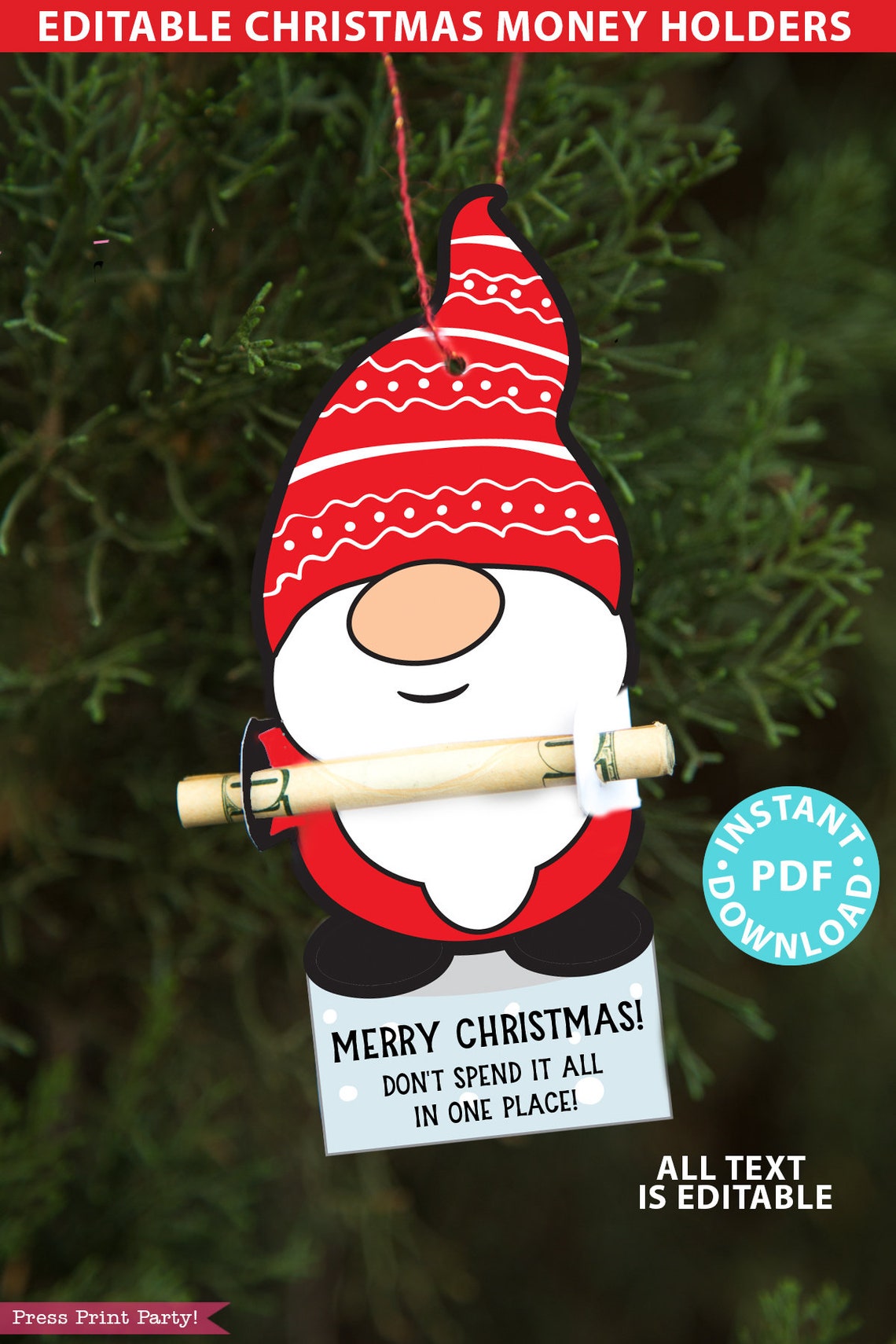 Gnome Christmas Money Card Printable Christmas Cash Money - Etsy