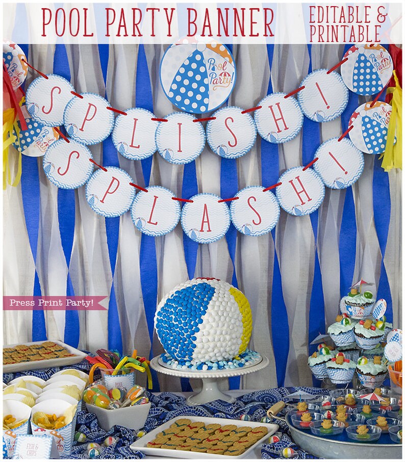 Pool Party Banner Beach Ball Banner Printable Pool Party - Etsy