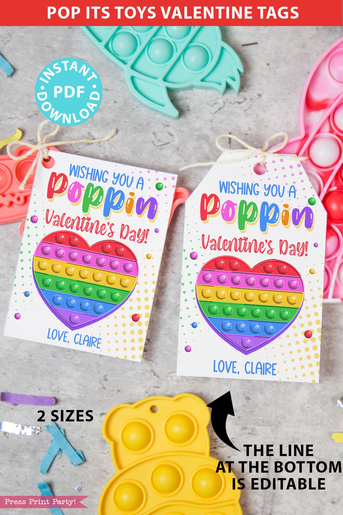 Pop It Valentines Printable Tags, EDITABLE Names, Wishing You a Poppin ...