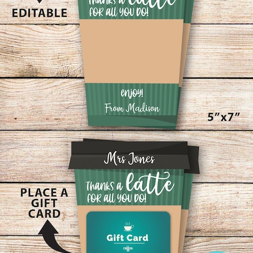 Editable Teacher Appreciation Thank You Coffee Gift Card - Etsy