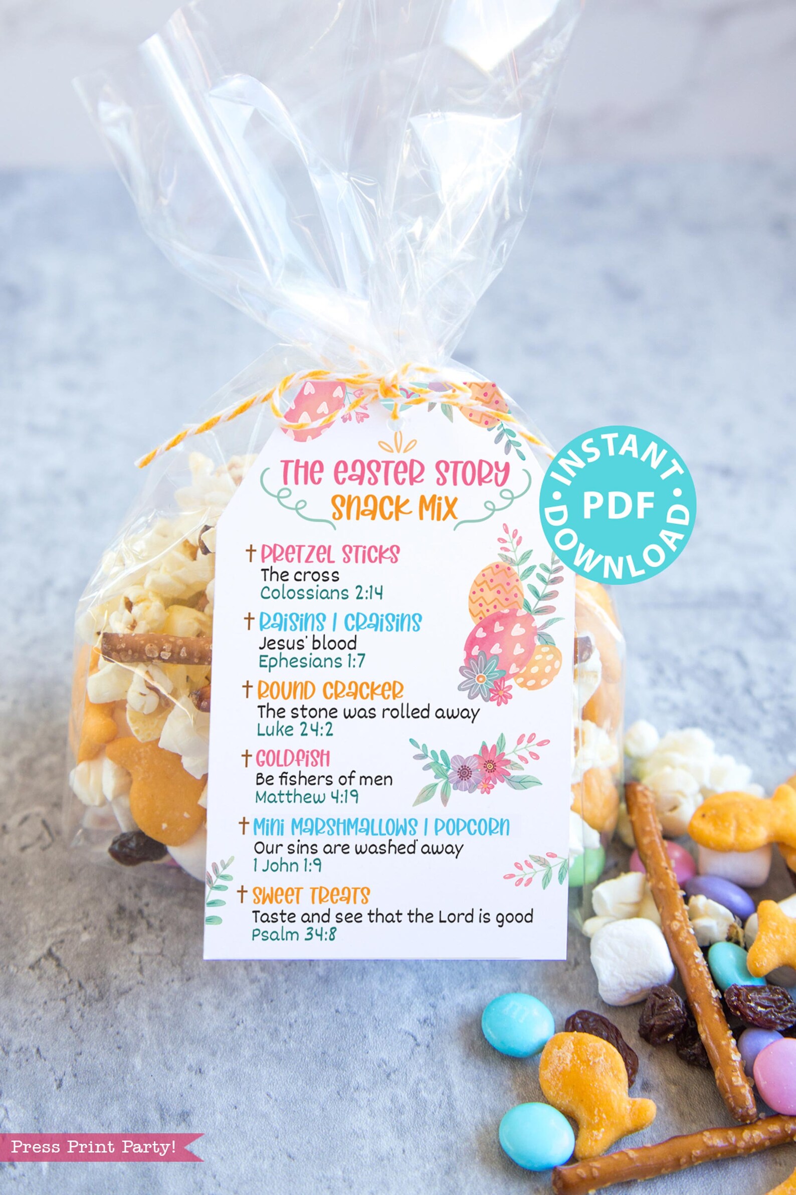 The Easter Story Snack Mix Printable Tag and Bag Topper, Easter Basket ...