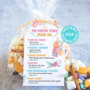 The Easter Story Snack Mix Printable Tag and Bag Topper, Easter Basket ...