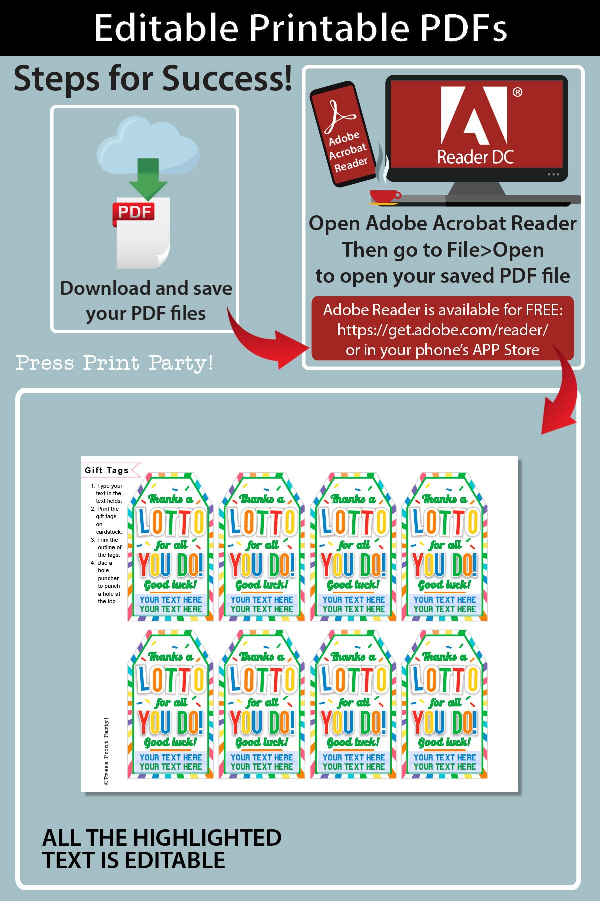 Thanks a Lotto for All You Do Gift Tag Printable, 2 Lines of Editable ...