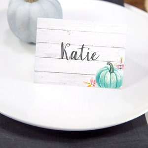 Thanksgiving Place Cards Printable Teal Fall Pumpkin Place Card Vintage ...