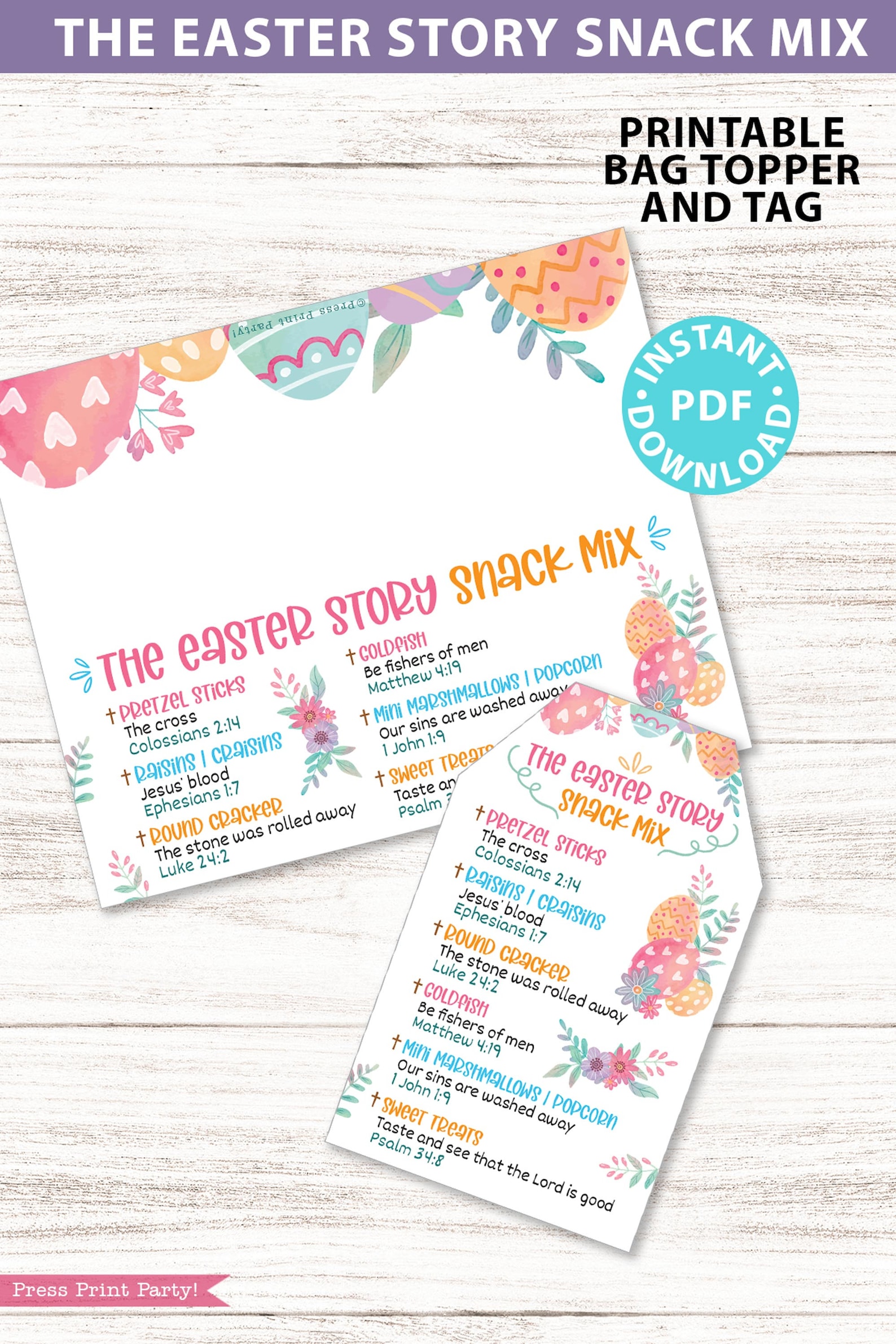The Easter Story Snack Mix Printable Tag and Bag Topper, Easter Basket ...