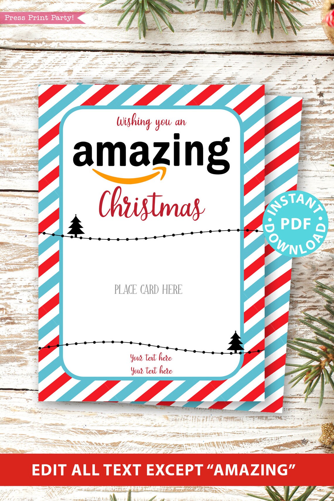 EDITABLE Amazon Gift Card Holder Christmas Printable Template | Etsy