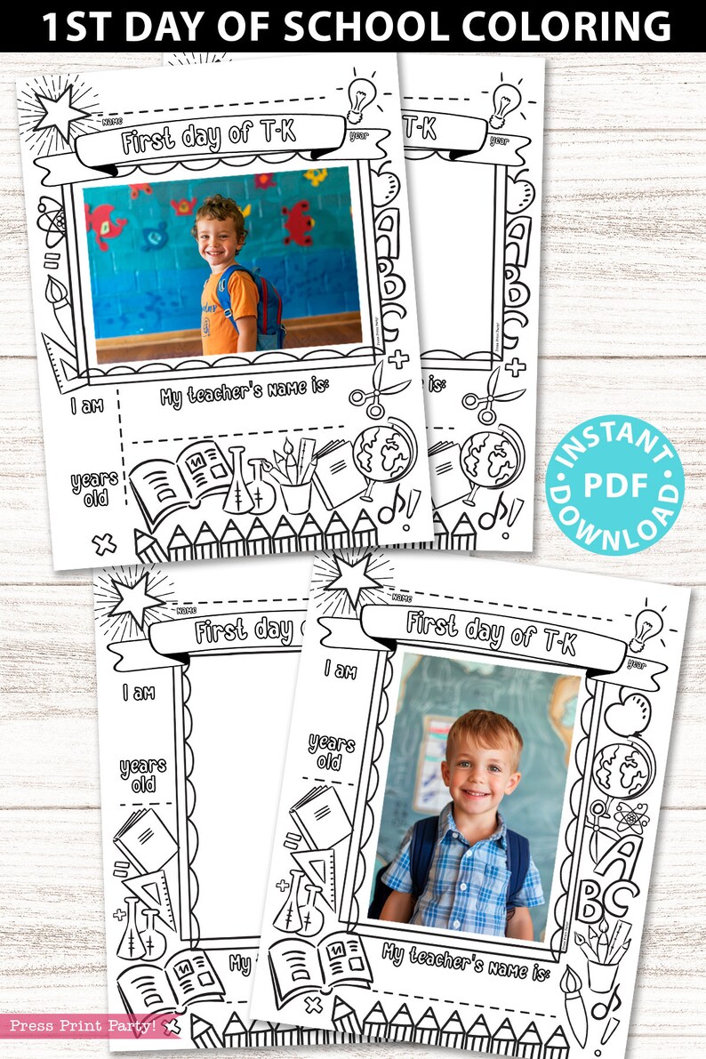 First Day of T-K Coloring Pages Printable Sign Fun for Teacher to Paste ...