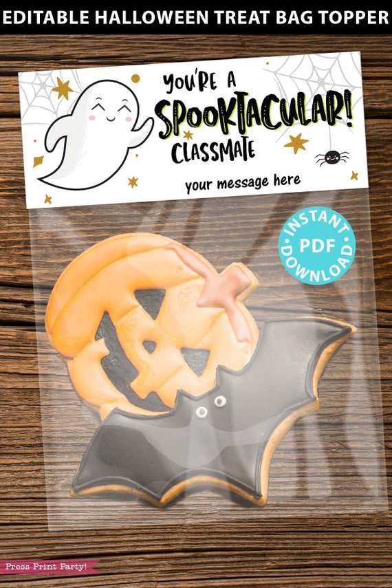 EDITABLE Halloween Treat Bag Topper Printable, Spooktacular Ghost ...