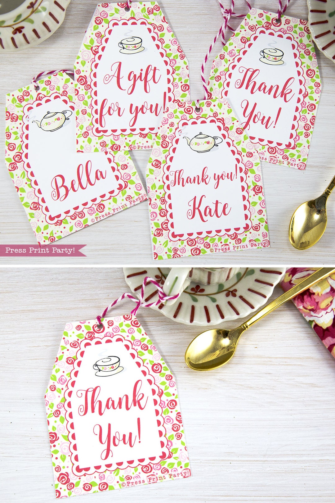 Tea Party Favor Tags Printables Thank You Tags Gift Tags - Etsy