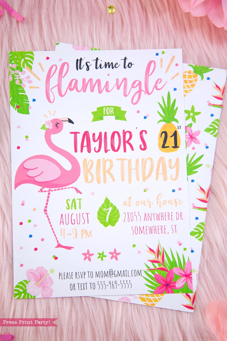 Flamingo Invitation Printable Flamingo Birthday Invitation - Etsy