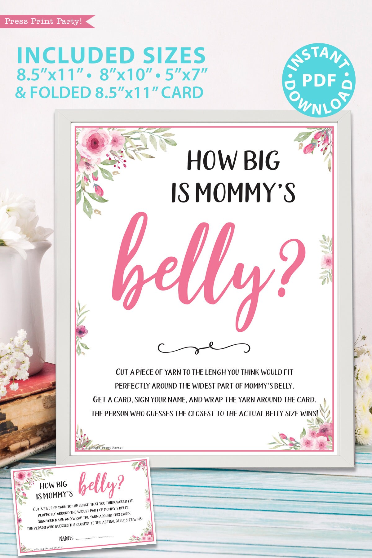 How Big is Mommy's Belly Sign Printable, Baby Shower Game Template ...