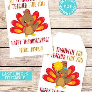 EDITABLE Thanksgiving Tags for Teacher Printable Template, for Kids Boy ...