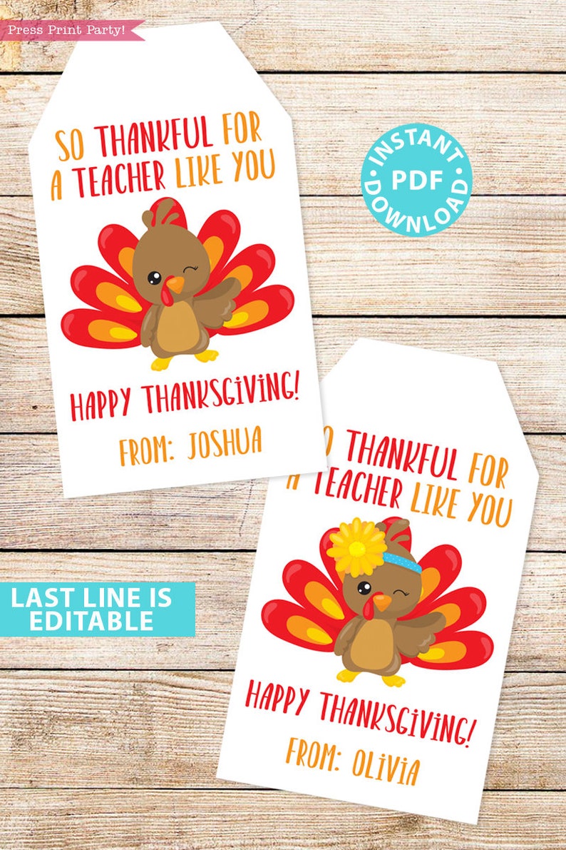 EDITABLE Thanksgiving Tags for Teacher Printable Template, for Kids Boy ...
