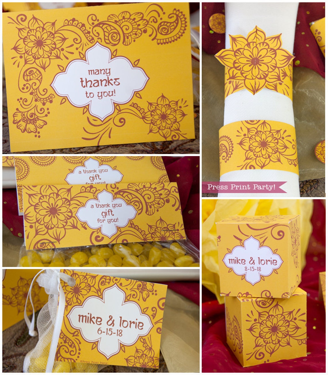 Bolywood Party, Indian Party Printables, Red and Yellow, Indian Wedding ...