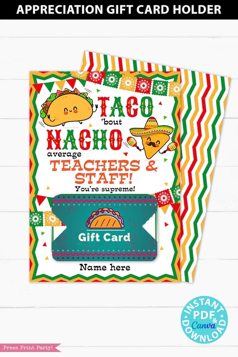 Thank You Gift Card Holder Printable Taco 'bout Nacho - Etsy