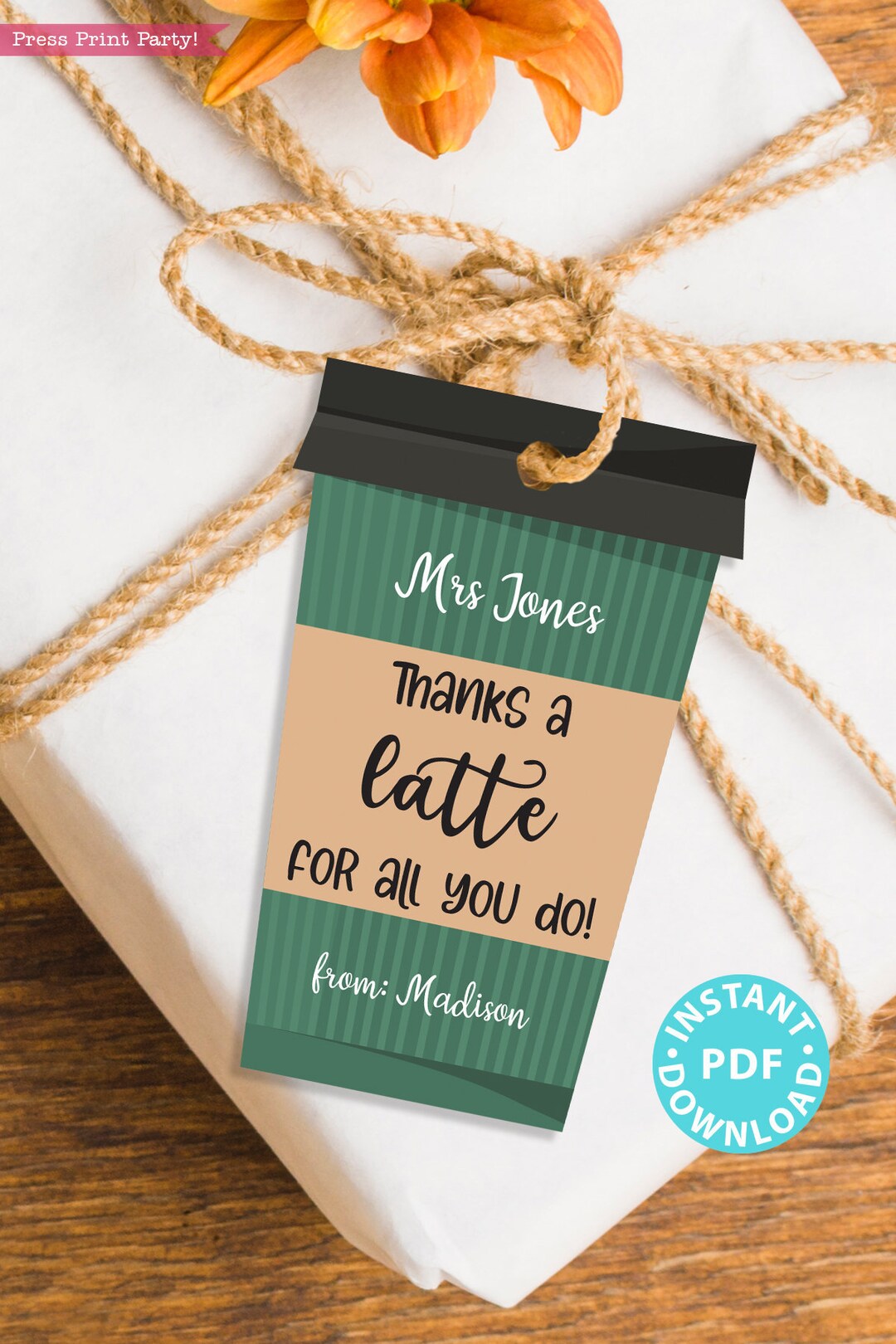 EDITABLE Teacher Appreciation Gift Tags Printable, Thank You Coffee ...