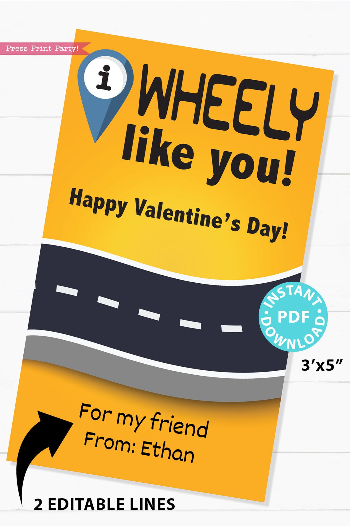 Toy Car Valentine, I Wheely/wheelie Like You Kids Valentine Card ...