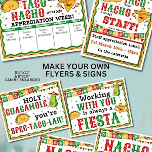 Editable Employee Appreciation Week Bundle Taco Nacho Theme Staff ...